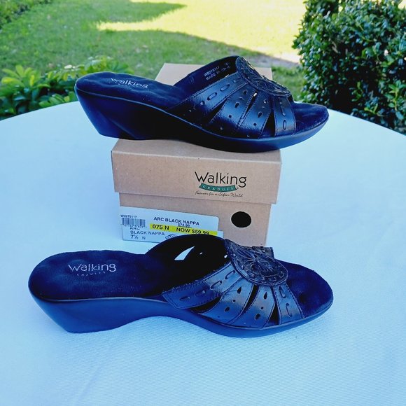 Walking Cradles | Shoes | Walking Cradles Arc Black Nappa Slip On Wedge ...